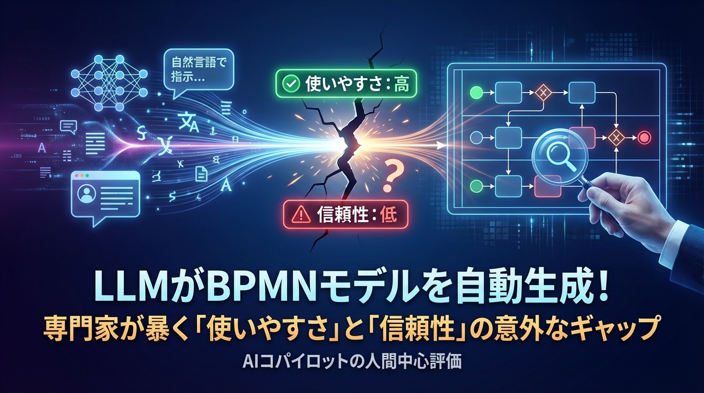 LLMがBPMNモデルを自動生成！専門家が暴く「使いやすさ」と「信頼性」の意外なギャップ | Scholar Compass